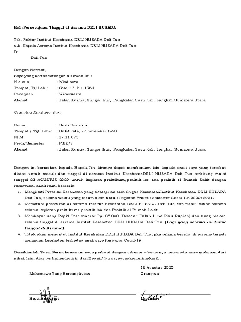 Surat Permohonan Tinggal Di Asrama Tahun 2020 | PDF | Ilmu Sosial | Kesehatan Holistik