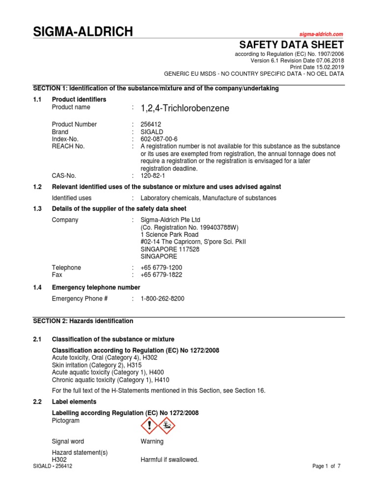 1 2 4 Trichlorobenzene SDS | PDF | Workplace | Toxicity