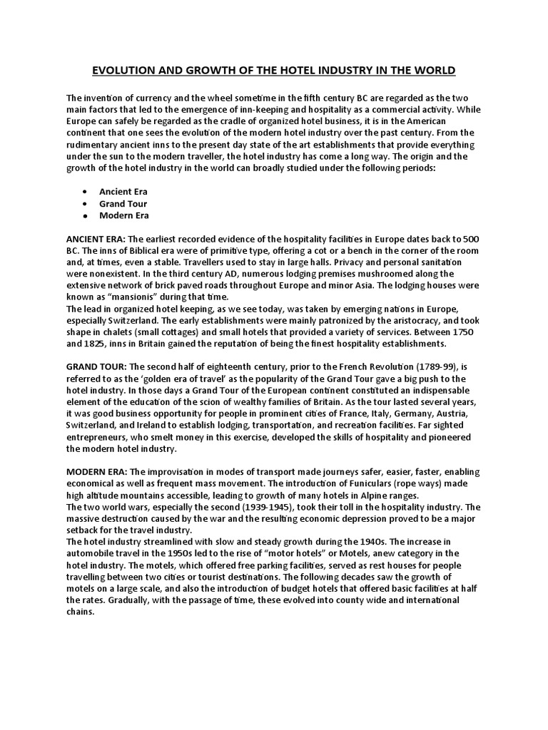 Evolution and Growth of The Hotel Industry in The World | PDF | Hotel ...