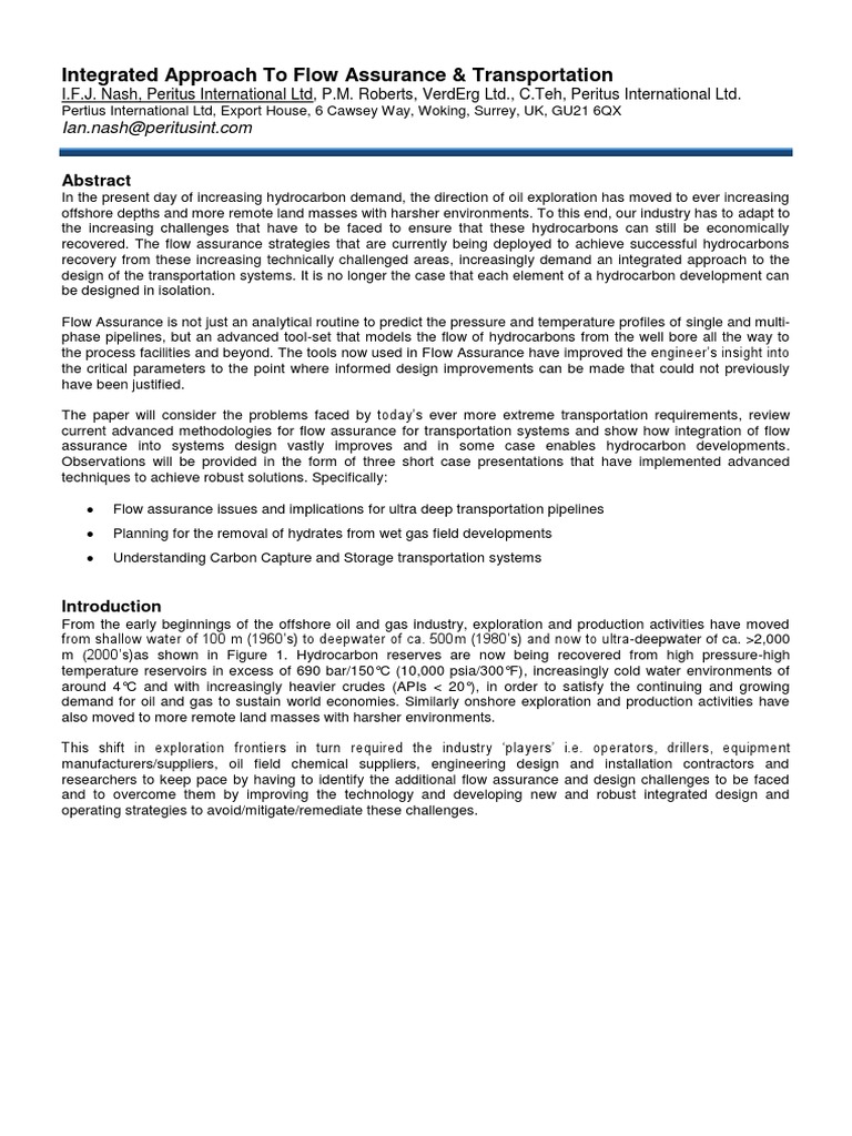 Integrated Approach To Flow Assurance An | PDF | Fluid Dynamics ...