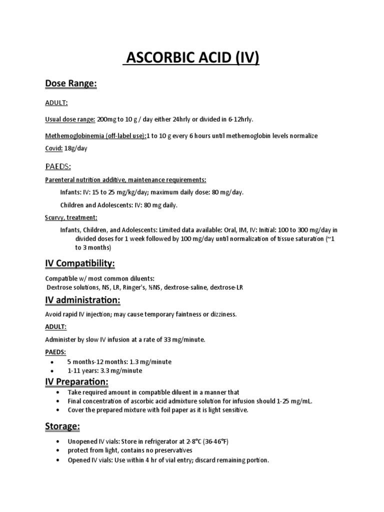 Ascorbic Acid IV Dosing Guidelines | PDF