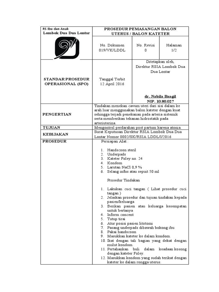 Spo Pemasangan Balon Kateter | PDF