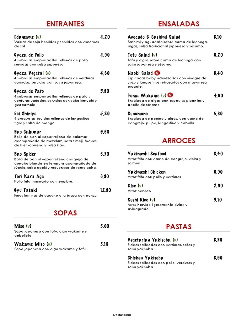 Naoki Menu Restaurante | PDF | ensalada | Sushi