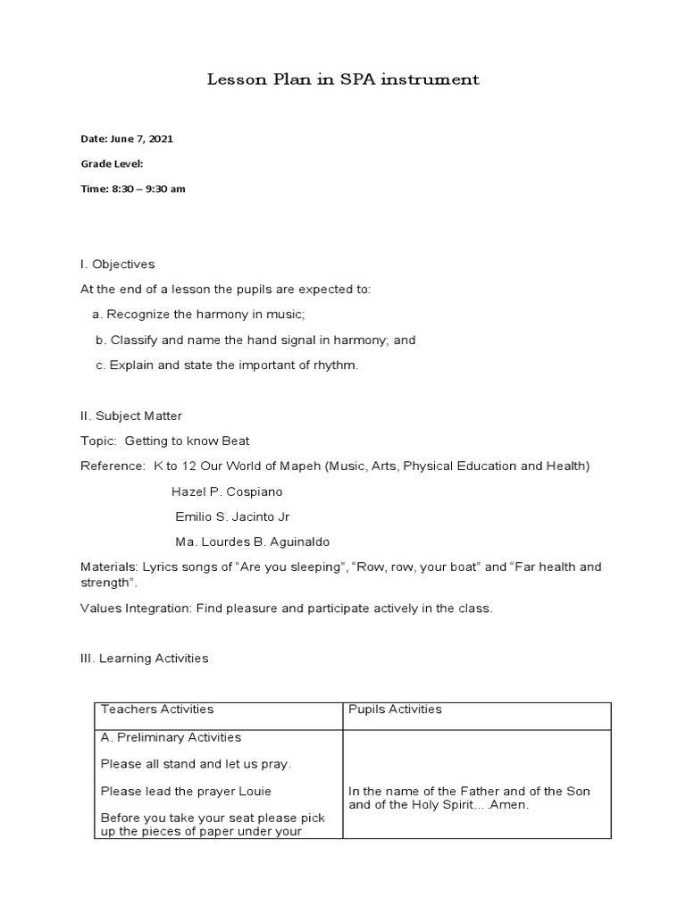 Detailed Lesson in SPA | PDF | Music Theory | Sound