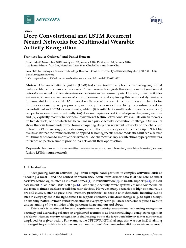Sensors: Deep Convolutional and LSTM Recurrent Neural Networks For ...