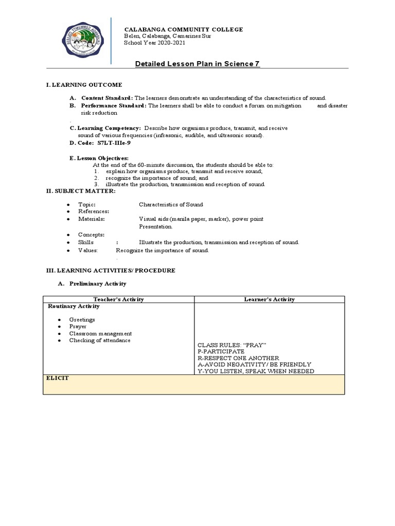 Detailed Lesson Plan in Science 7 | PDF | Sound | Acoustics