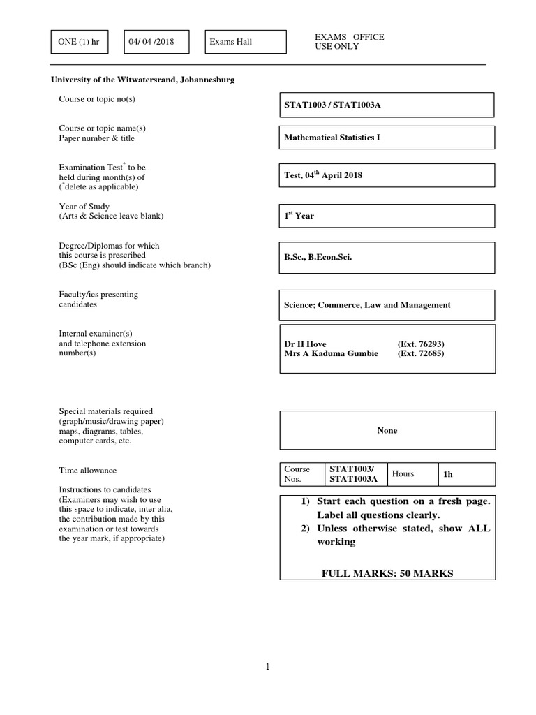 Apr Test 2018 With Answers | PDF | Test (Assessment) | Statistics