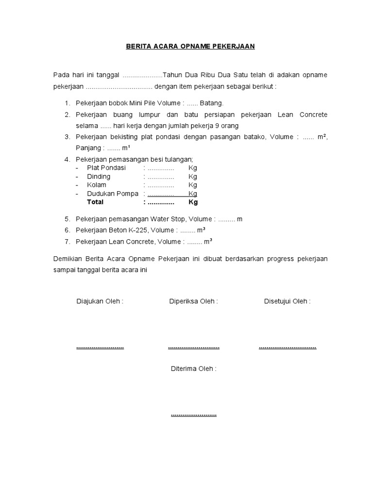 Contoh Berita Acara Opname | PDF