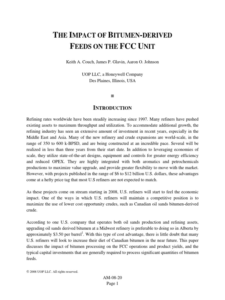 UOP FCC Bitumen Processing Case Study | PDF | Oil Refinery | Petroleum