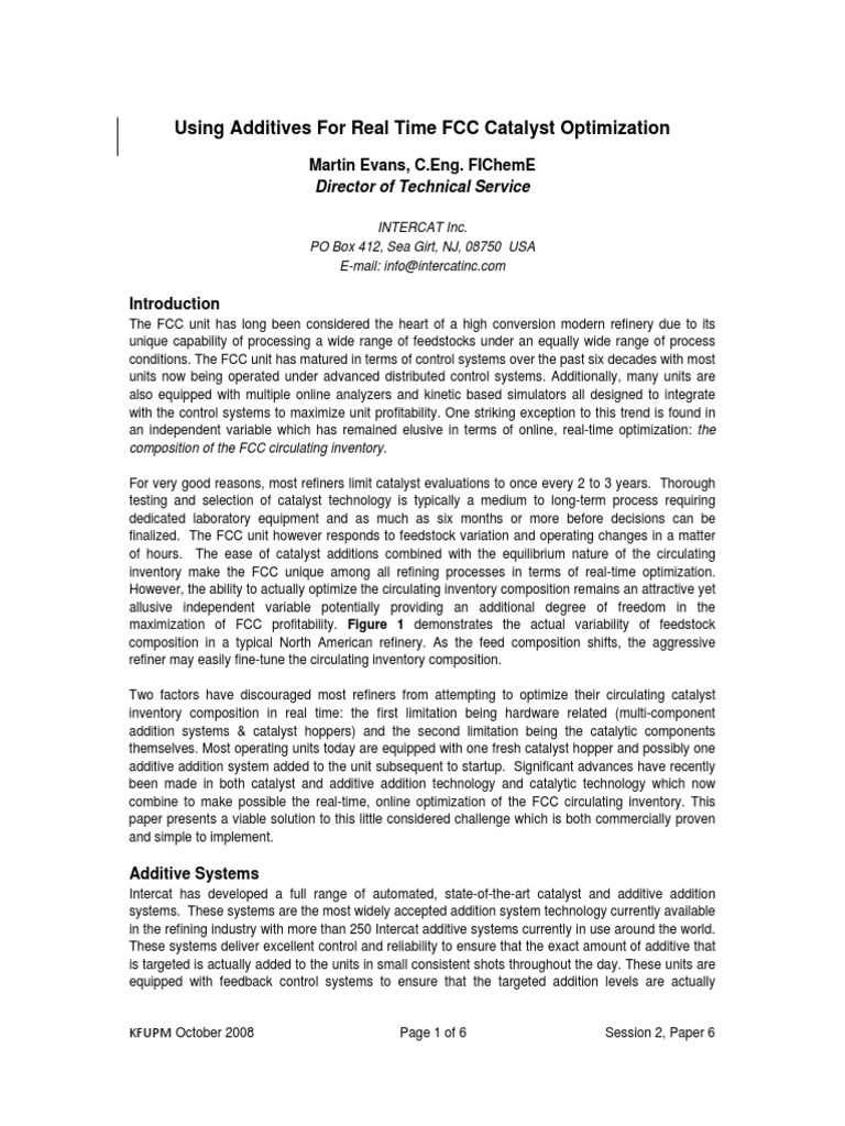 Real-Time FCC Catalyst Optimization | PDF | Oil Refinery | Cracking ...