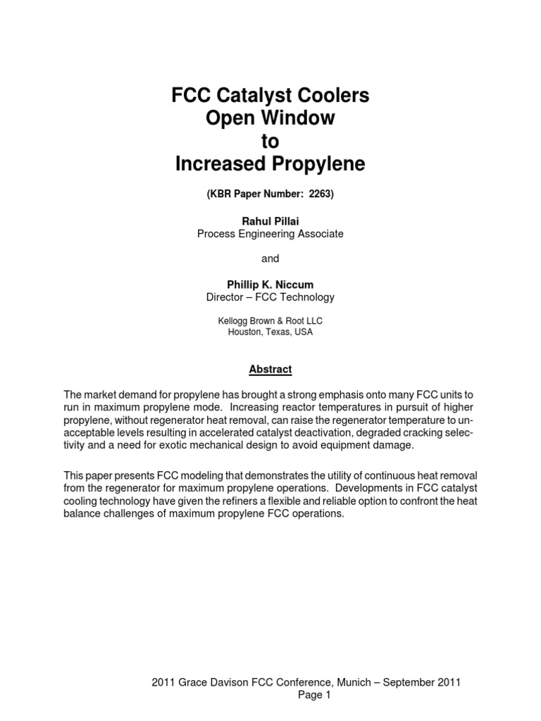 FCC Catalyst Coolers Open Window To Increased Propylene | PDF ...