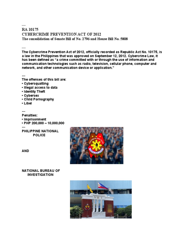RA 10175 Cybercrime Prevention Act of 2012 - : The Consolidation of ...