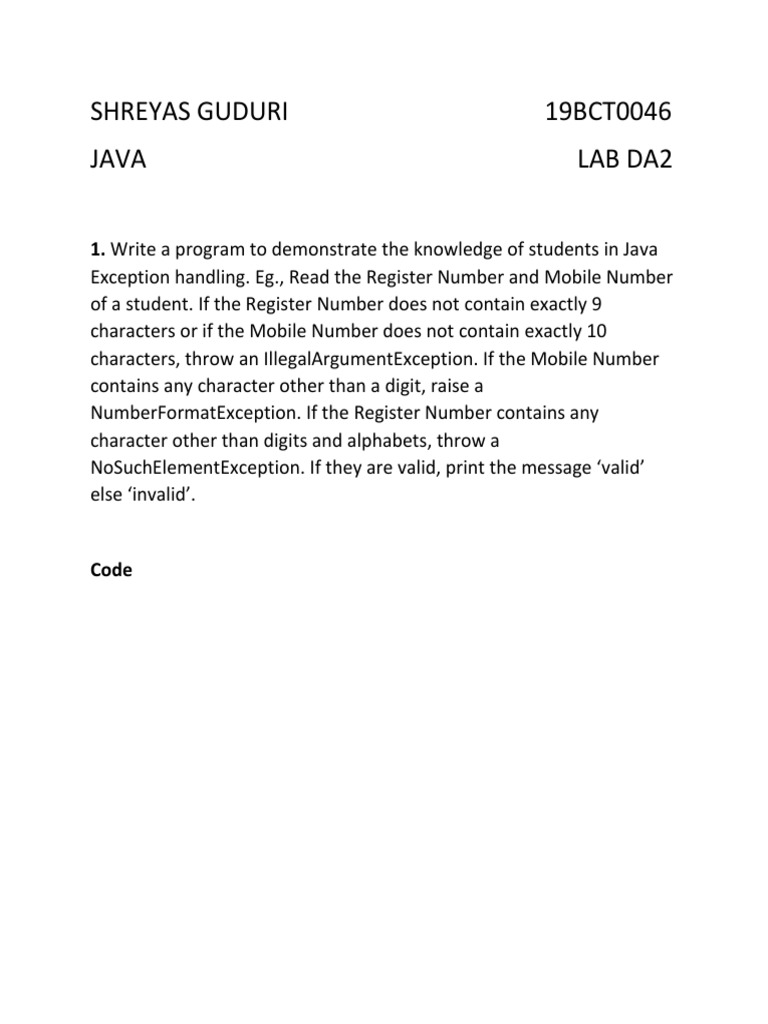 Shreyas Guduri 19Bct0046 Java Lab Da2 | PDF | Thread (Computing) | Software Development
