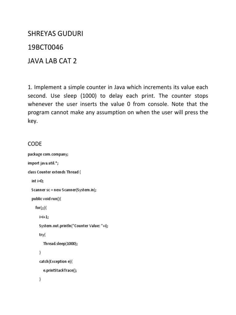 Shreyas Guduri 19BCT0046 Java Lab Cat 2 | PDF