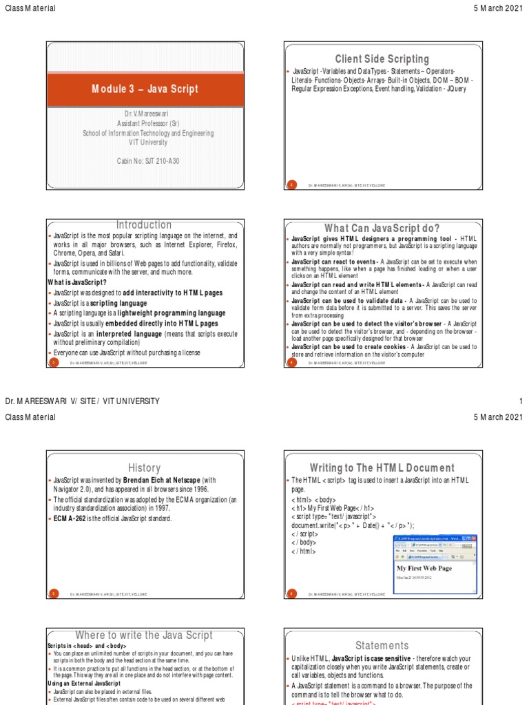 Module 3 - Java Script: Client Side Scripting | PDF | Java Script | Html
