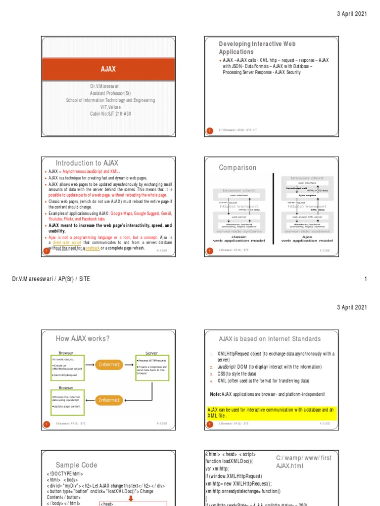 Introduction To AJAX Comparison: 3 April 2021 | PDF | Ajax (Programming ...