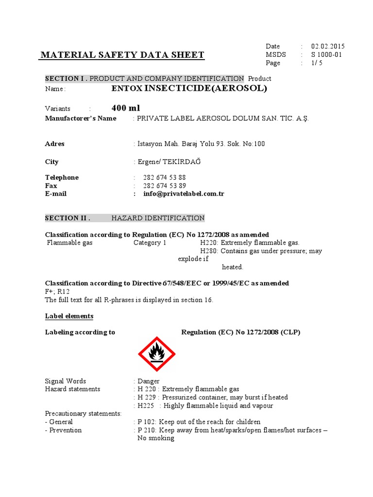 EnTox Insecticide MSDS Overview | PDF | Firefighting | Hazardous Waste