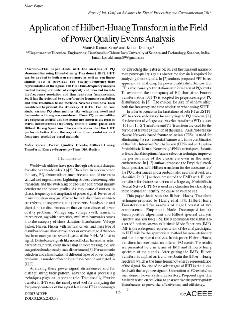 Application of Hilbert Huang Transform in The Field of Power Quality ... Application of Hilbert Huang Transform in The Field of Power Quality ...