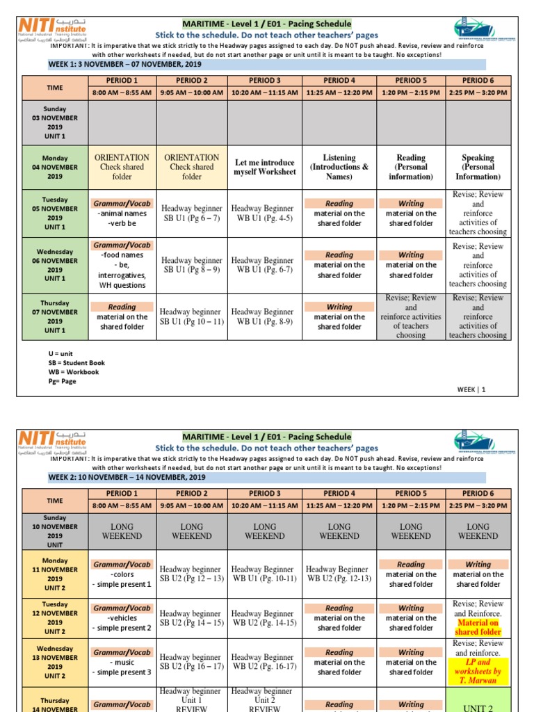 LEVEL 1-Pacing Schedule MARITIME | PDF