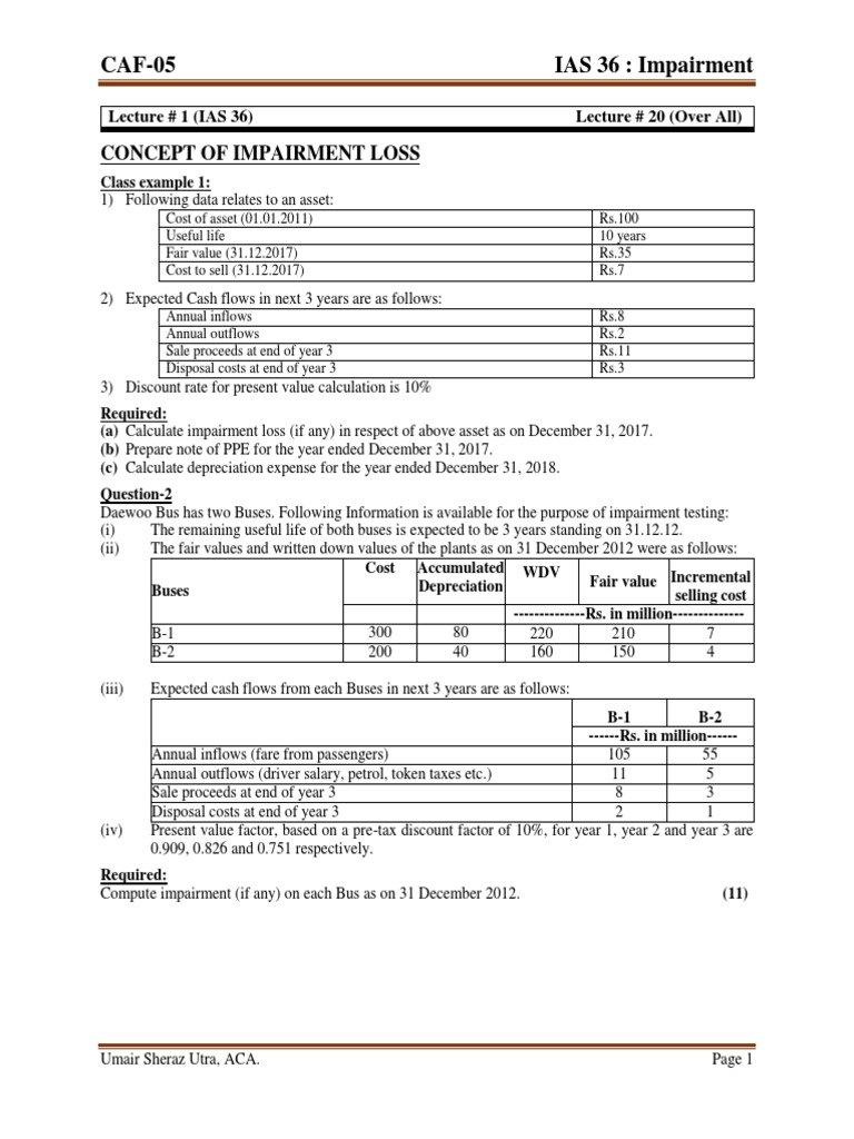 20 - 24 Lecture Notes (1-4) IAS-36 (Impairment) | Download Free PDF ...