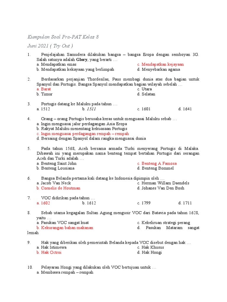 Kumpulan Soal IPS.8 Pra-PAT - smt.2 2021 | PDF