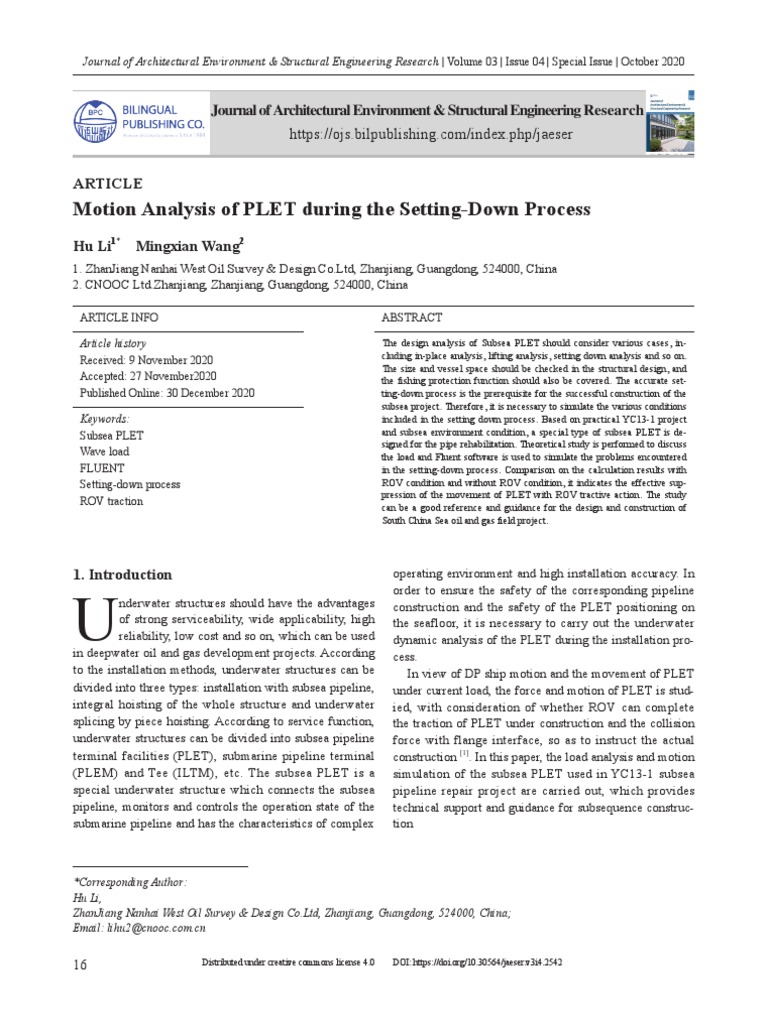 Motion Analysis of Subsea PLET Design | PDF | Subsea (Technology ...