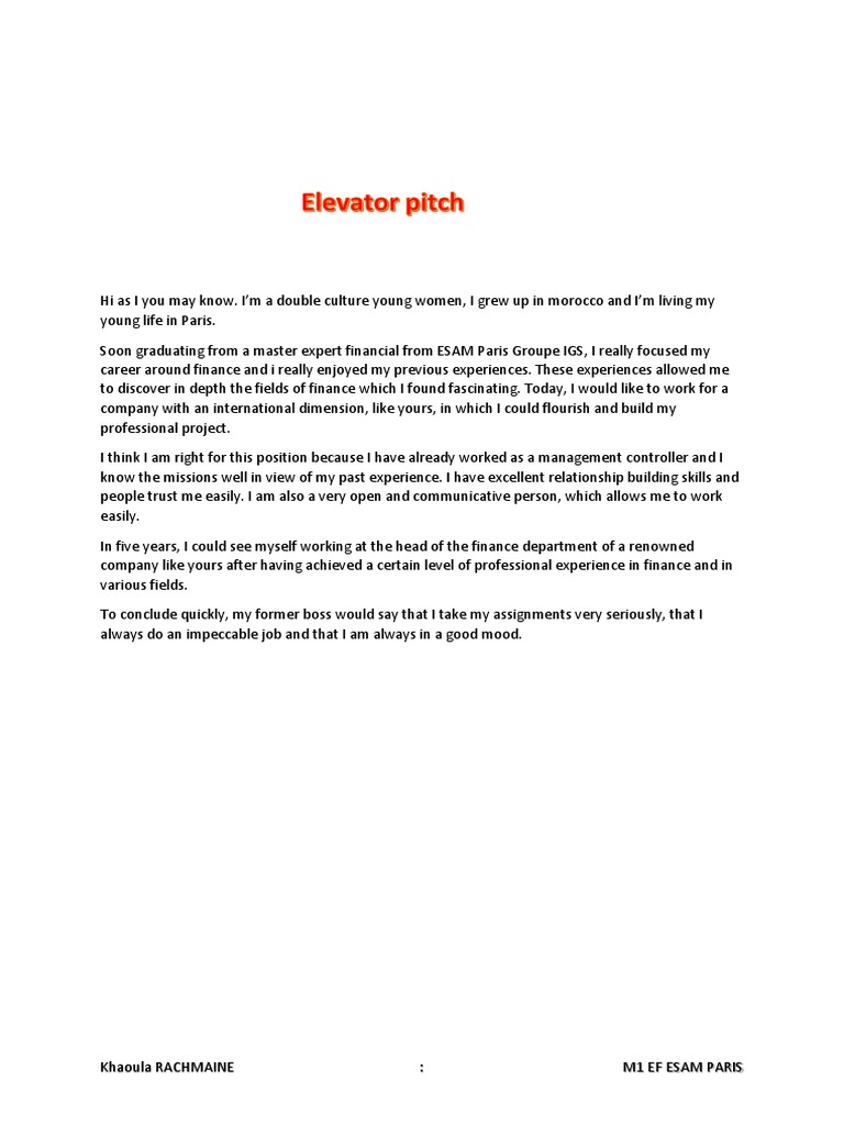 Elevator Pitch | PDF