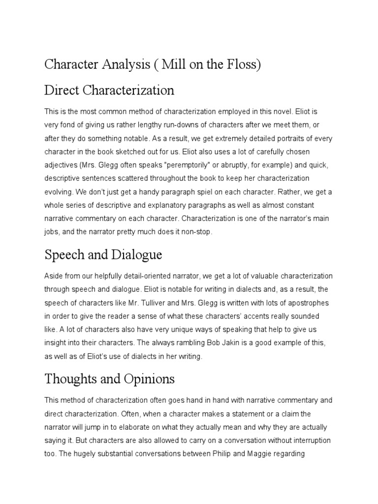 Character Analysis (Mill On The Floss) Direct Characterization | PDF ...
