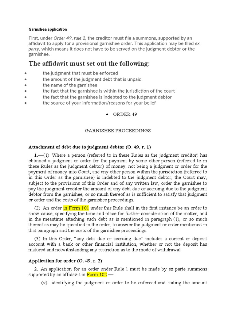 An Analysis of the Requirements and Procedures for Filing a Garnishee ...