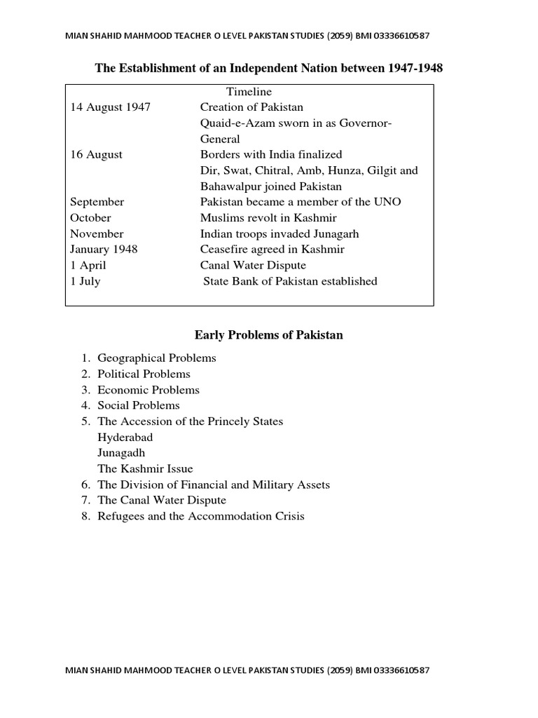 Early Problems of Pakistan | PDF | Partition Of India | Pakistan