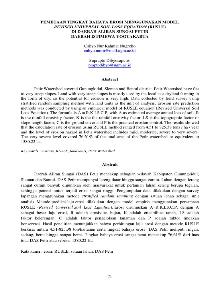 Pemetaan Tingkat Bahaya Erosi Menggunakan Model | PDF