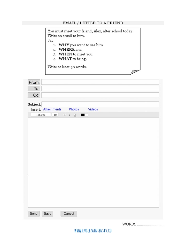 EMAIL 1 - Write An Email For A2 KEY CAMBRIDGE | PDF