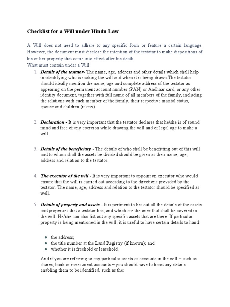 Checklist of Will | PDF | Will And Testament | Probate