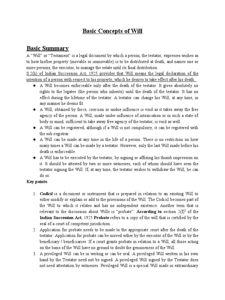 Basic Concept of Will | PDF | Will And Testament | Trust Law