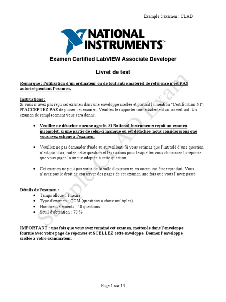 FR CLAD Sample Exam 2 FR | PDF | Structure de contrôle | Variable (informatique)