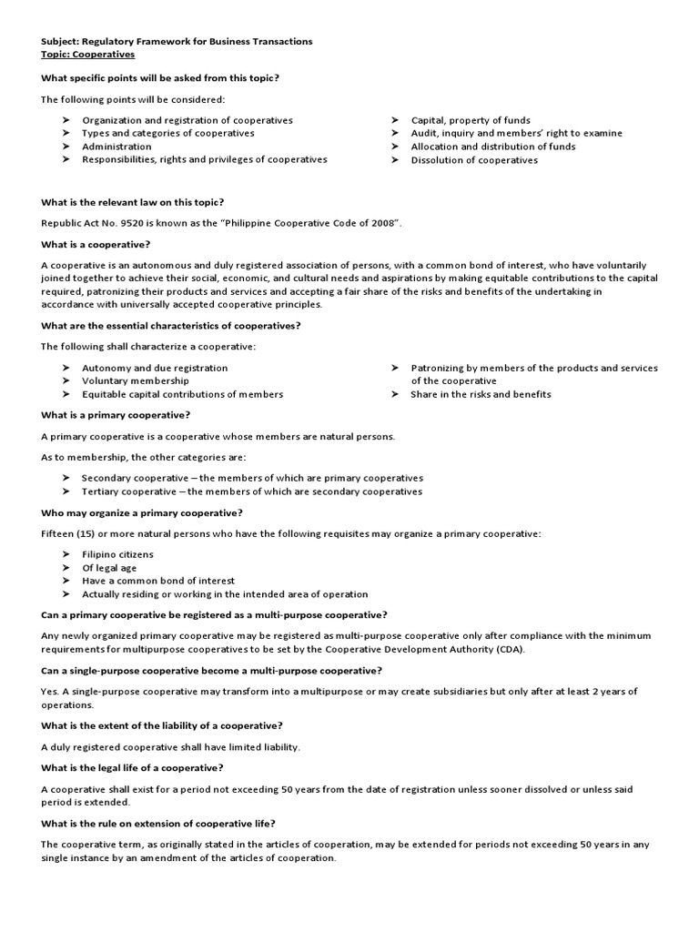 RFBT - Law On Cooperatives | PDF | Cooperative | Quorum