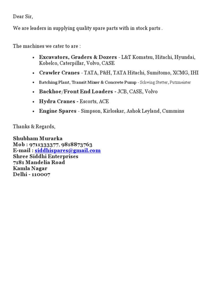 We Are Leader in Spare Parts | PDF