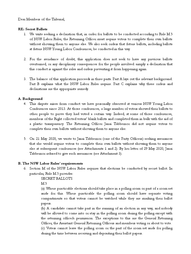 NSW Labor Secret Ballot Dispute | PDF | Voting | Ballot