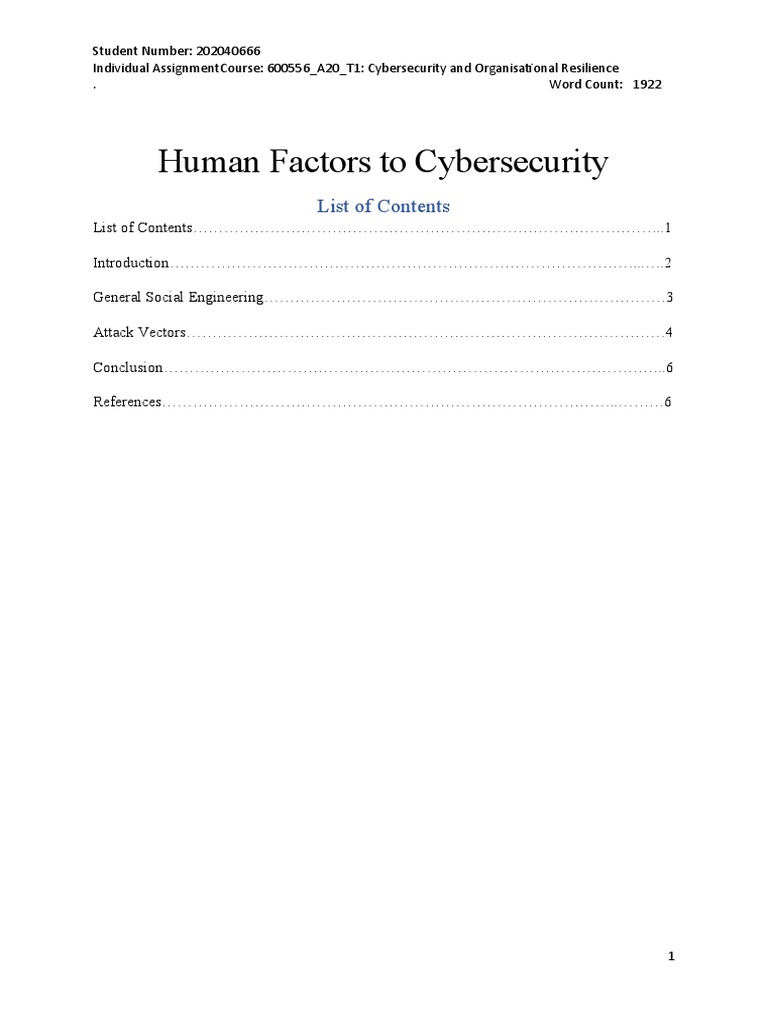 Human Factors To Cybersecurity: List of Contents | PDF | Computer ...