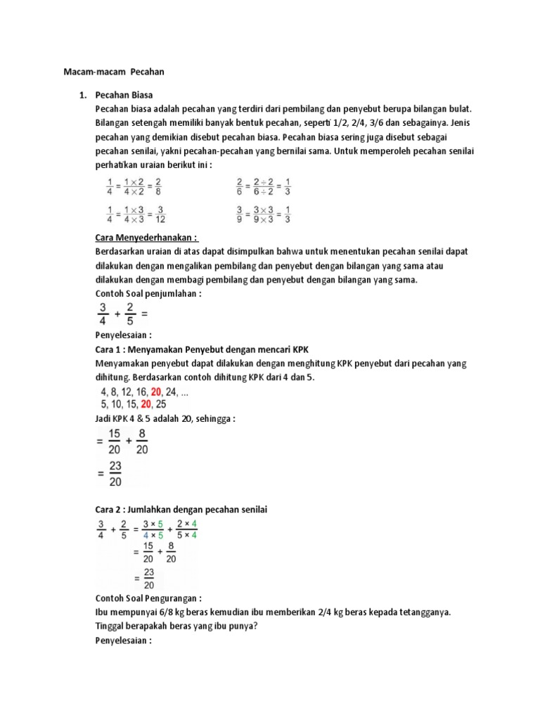 Bentuk-Bentuk Pecahan MTK | PDF