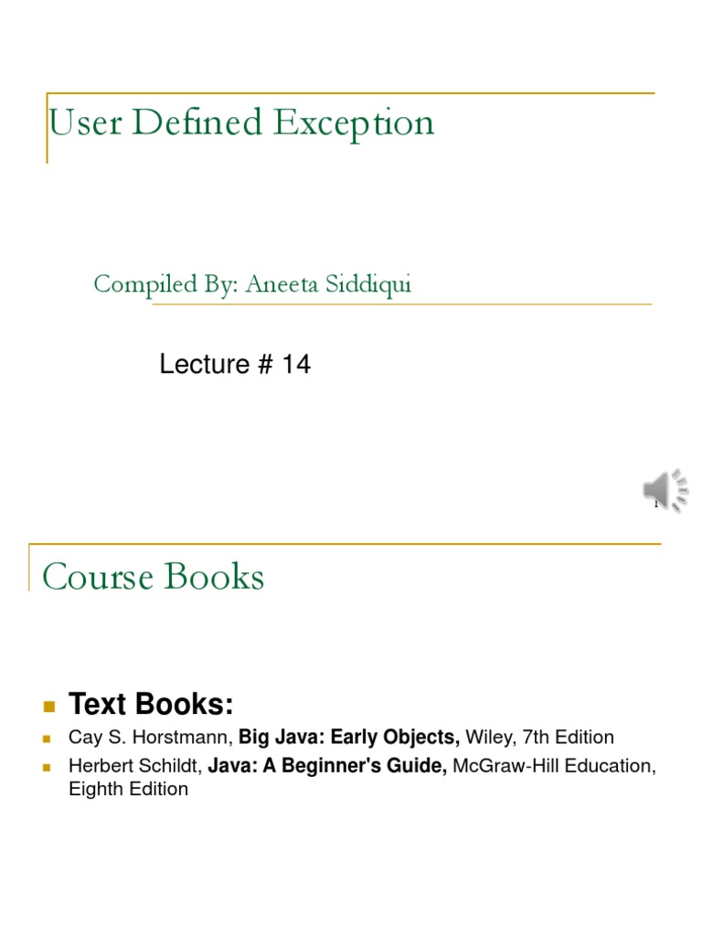 User Defined Exception: Compiled By: Aneeta Siddiqui | PDF | Class ...
