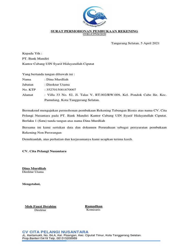 Surat Pembukaan Rekening | PDF