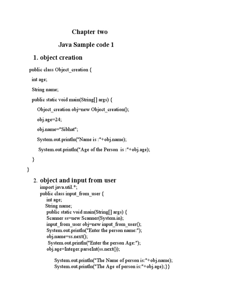 Chapter Two Java Sample Code 1 1. Object Creation | Pdf | Constructor 