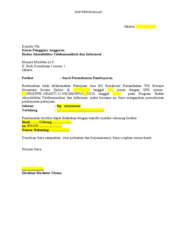 CTH Surat Permohonan Pembayaran, Kwitansi Dan Invoice | PDF