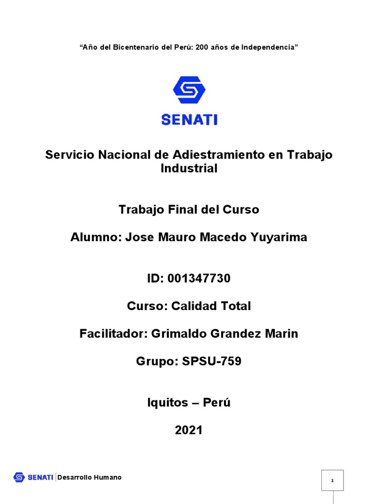 Calidad Total Trabajo Entregable | PDF | Empresas | Gestión de la calidad