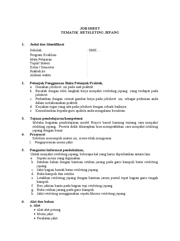 FORM JOBSHEET Ret Jepang | PDF
