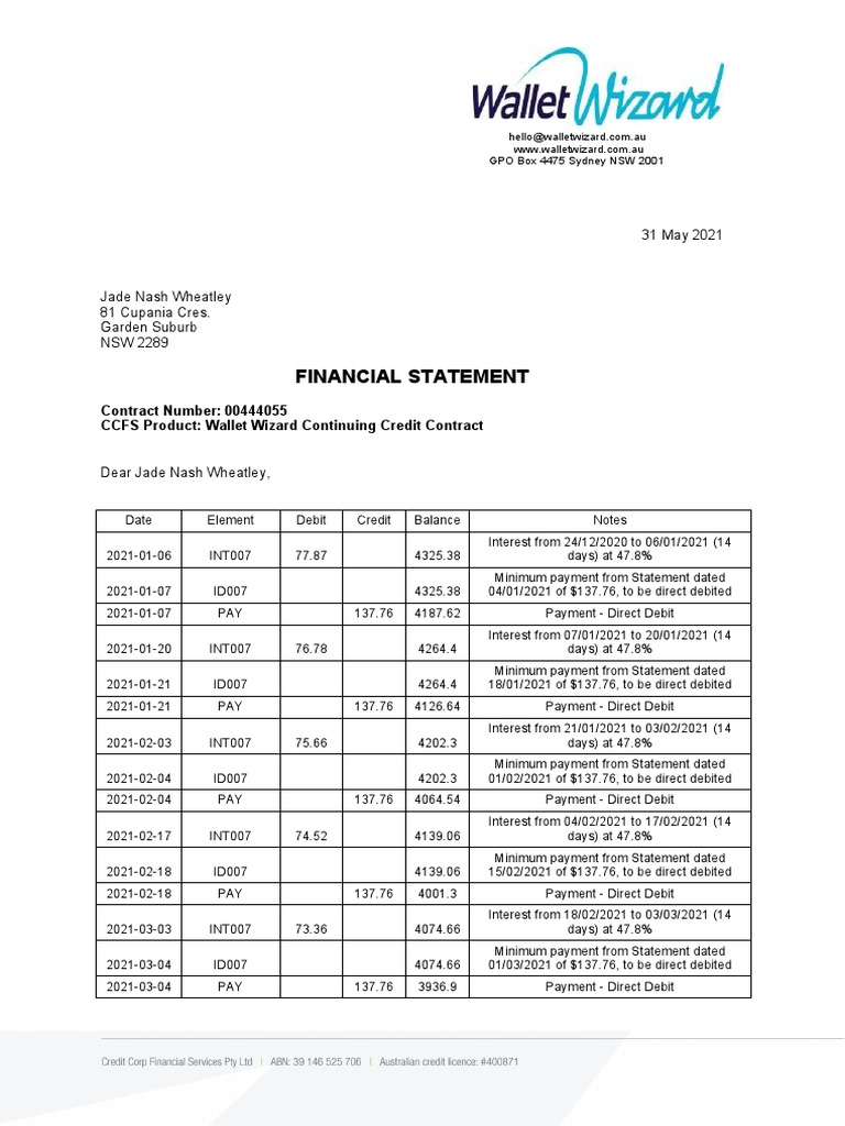 Wallet Wizard financial statement summary | PDF | Payments | Receipt