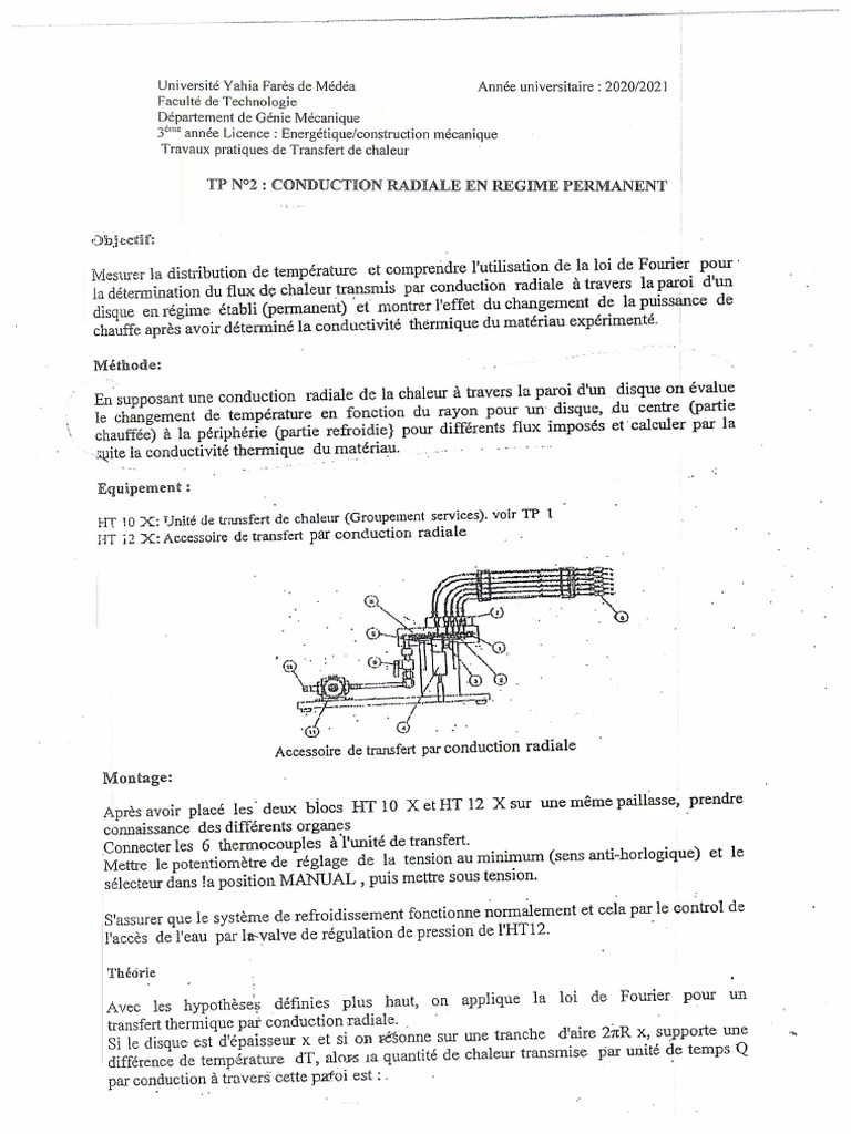 TP N°2 Conduction Radiale en Régime Permanent | PDF