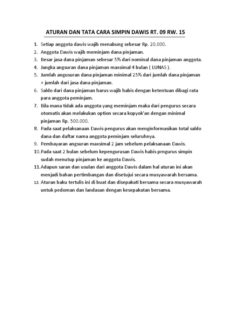 ATURAN Dan TATA Dawis Rt9 Jadi | PDF | Pengelolaan Keuangan & Uang