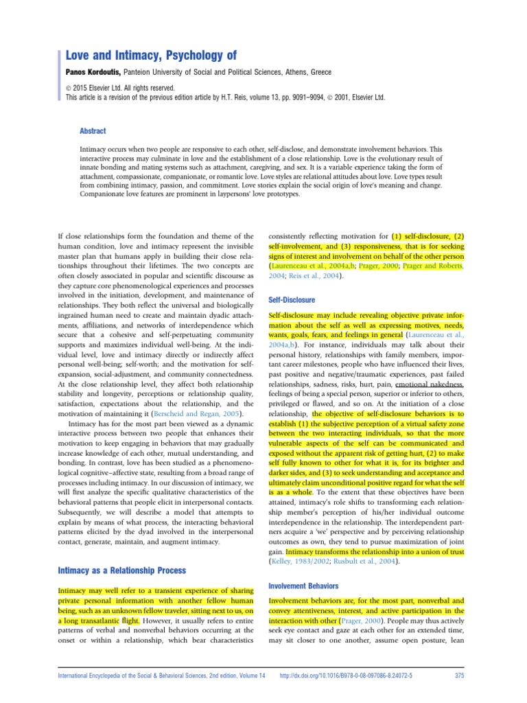 Psychology of Love and Intimacy | PDF | Attachment Theory | Romance (Love)